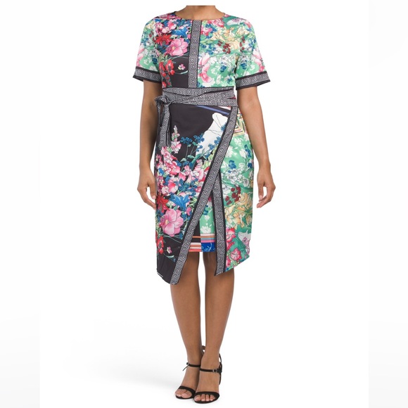 Dalia Macphee | Dresses | Last Chancedalia Macpheefloral Border Print Wrap Front Midi Dress ...